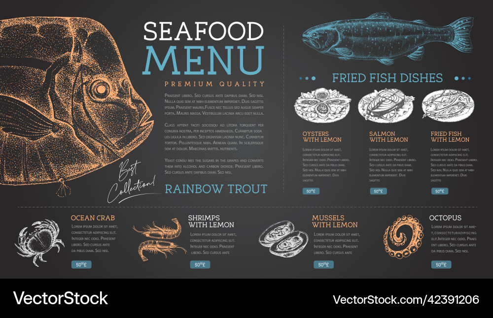 Chalk drawing seafood restaurant menu design Vector Image