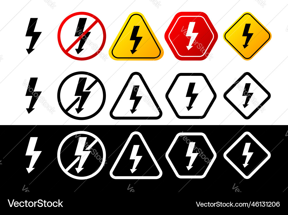 Collection of voltage warning signs in different Vector Image
