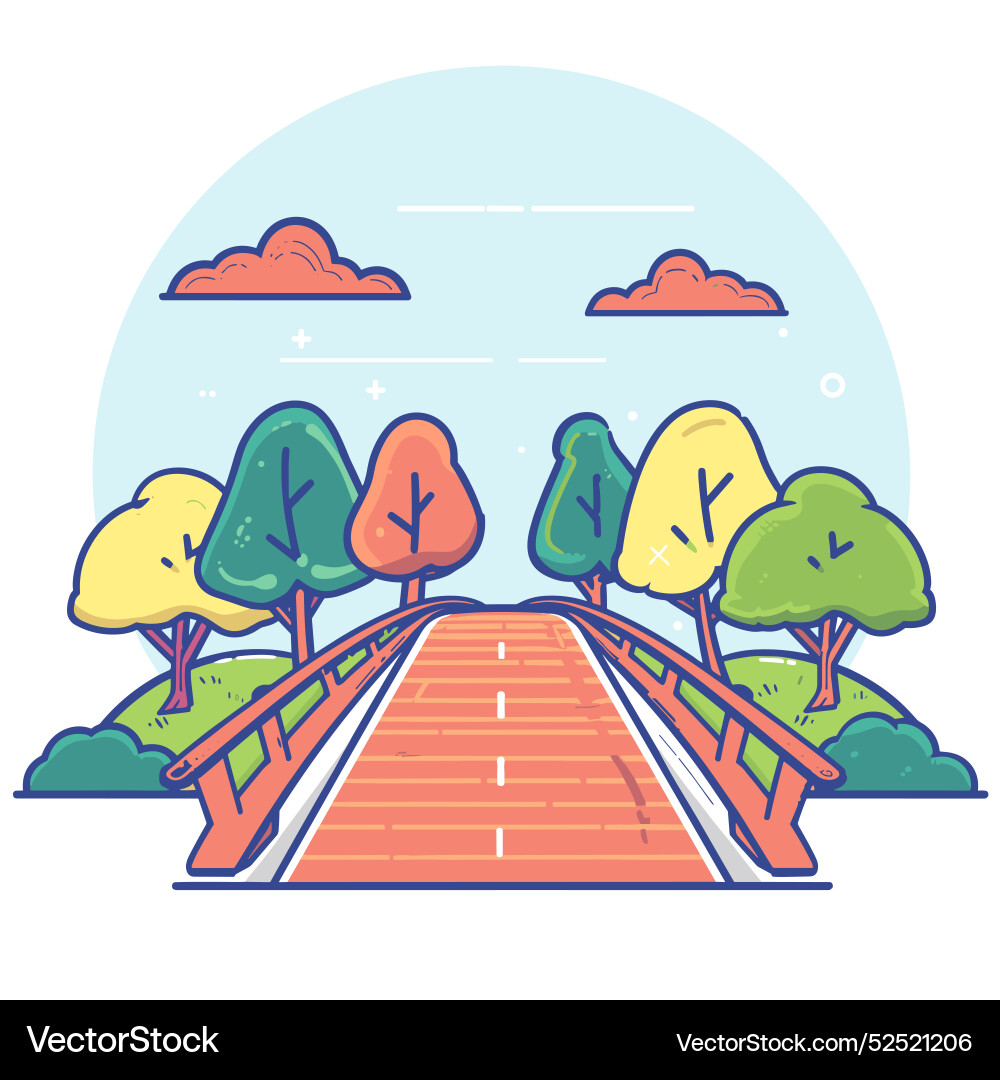 Colorful whimsical park bridge Royalty Free Vector Image