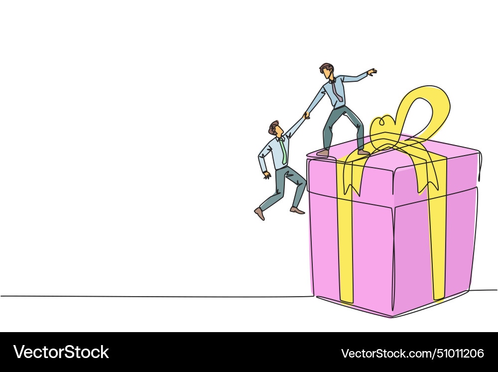 Continuous one line drawing businessman helps Vector Image