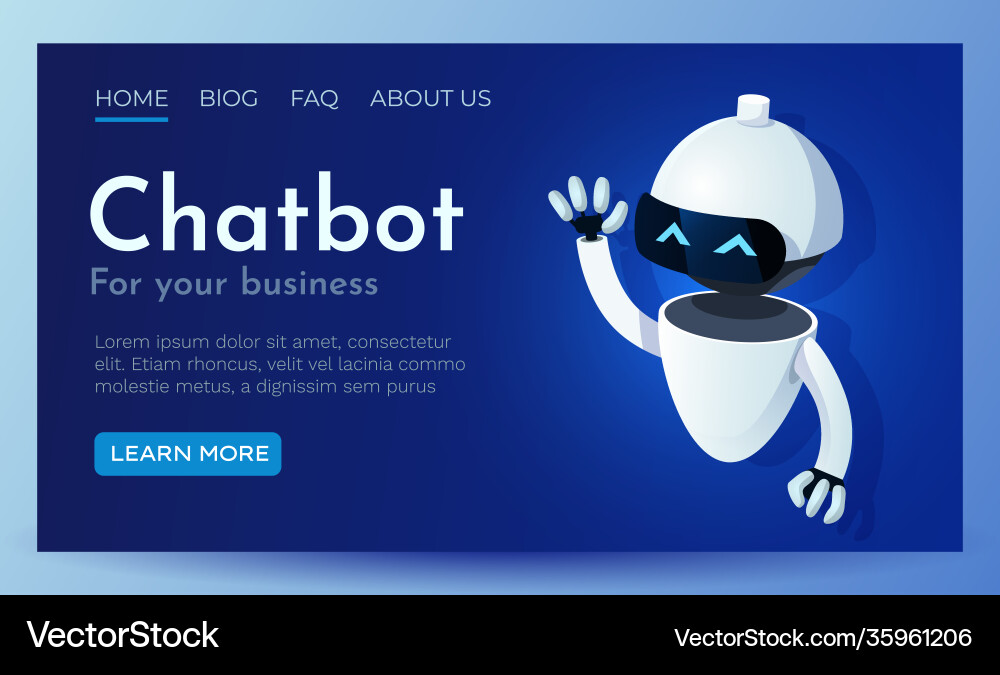 Website landing home page with robot chatbot Vector Image