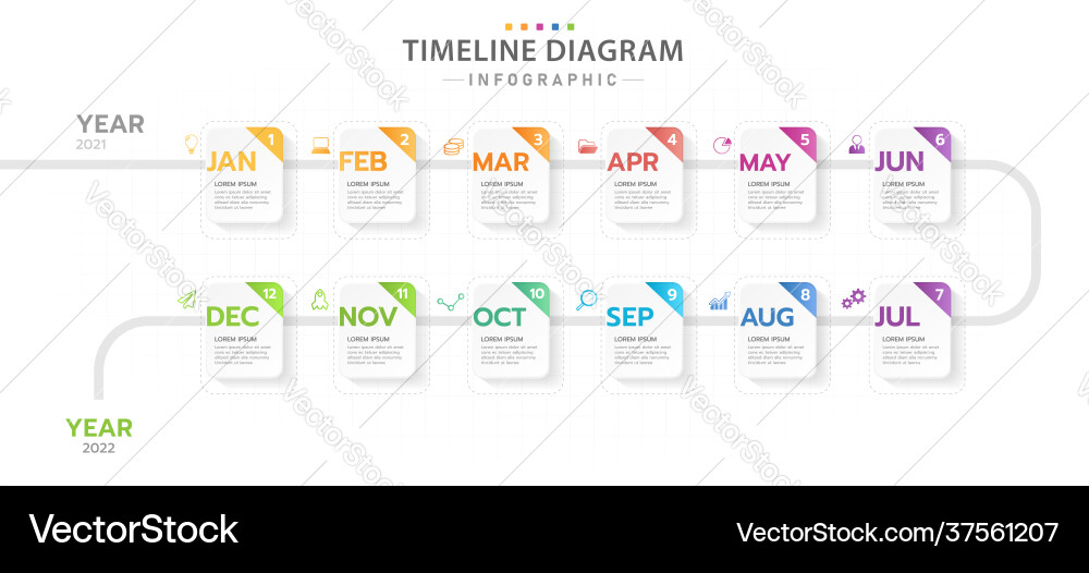 12 Month Timeline Calendar Diagram Royalty Free Vector Image