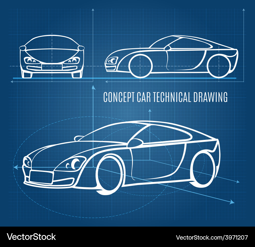 Concept car technical drawing Royalty Free Vector Image