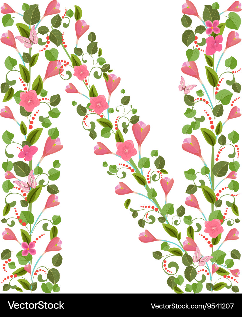 Floral font with spring pink flowers romantic Vector Image
