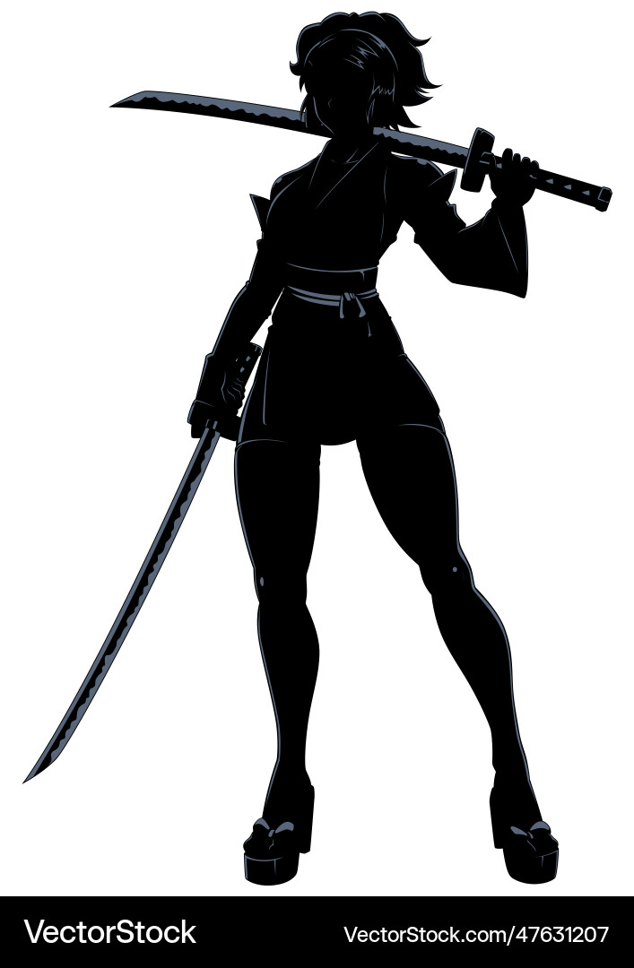 Manga samurai female silhouette Royalty Free Vector Image