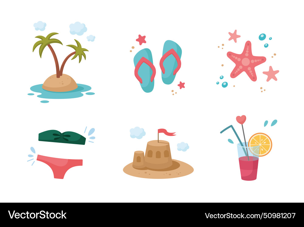 Summer set cute icons collection Royalty Free Vector Image