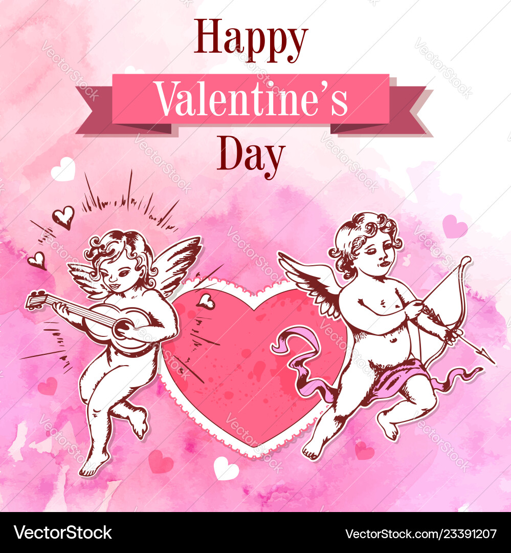 Valentine card with two cupids Royalty Free Vector Image