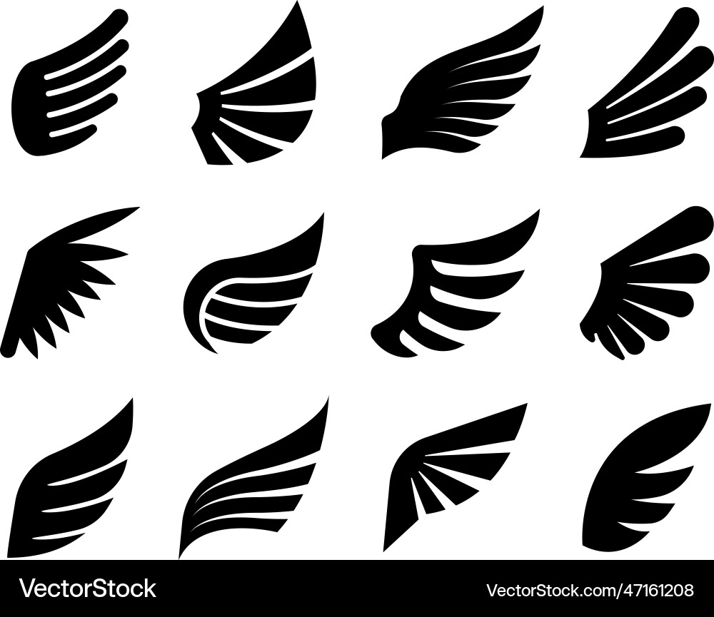 Black silhouettes eagle wings success wing logo Vector Image
