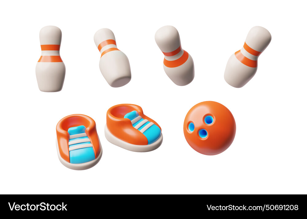 Bowling set of volumetric 3d Royalty Free Vector Image