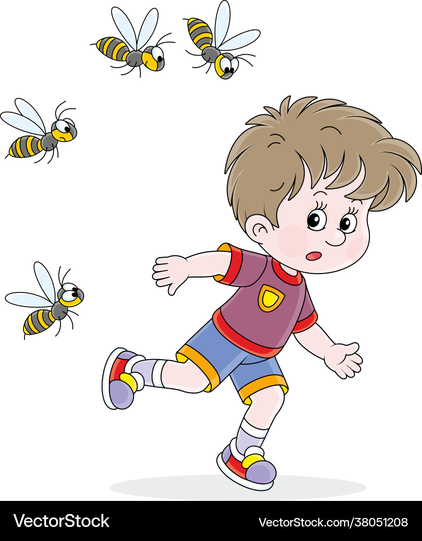 Boy Running from Wasps Royalty Free Vector Image