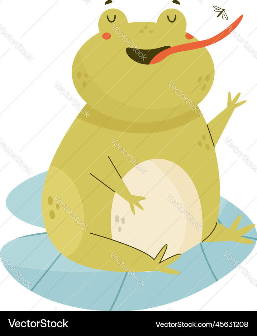 Cute happy frog sitting on a water leaf Royalty Free Vector