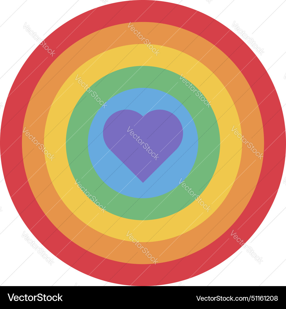 Flat rainbow heart center target pride party icon Vector Image