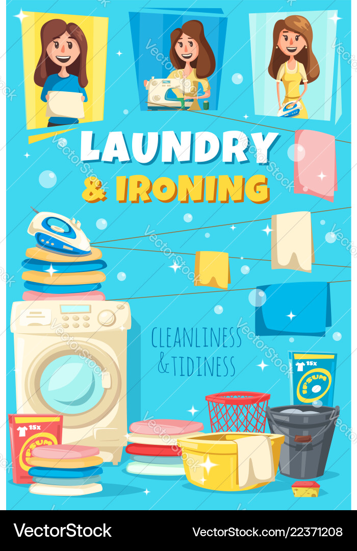Home laundry and ironing service poster Royalty Free Vector
