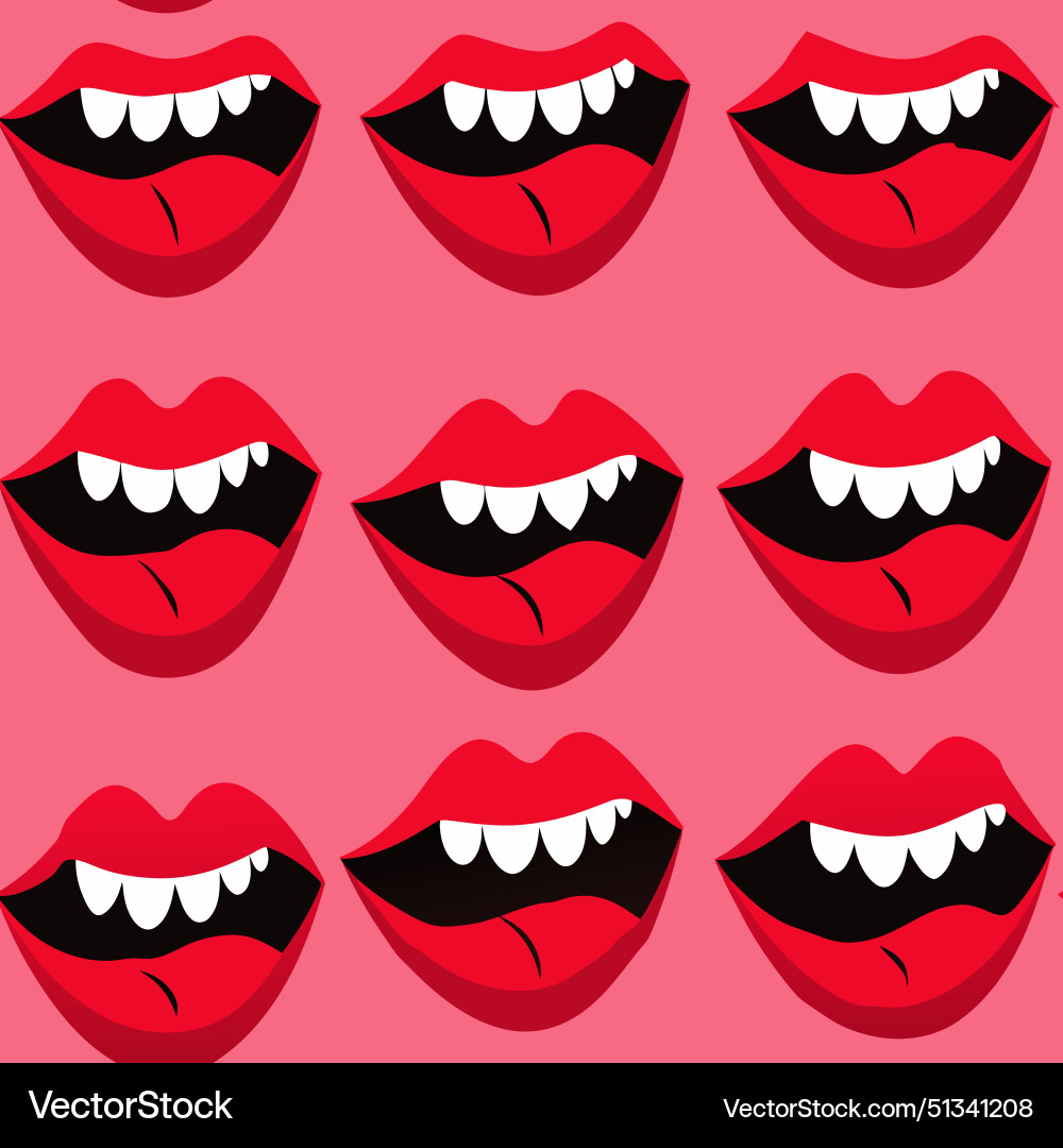 Red lips with teeth on a pink background Vector Image