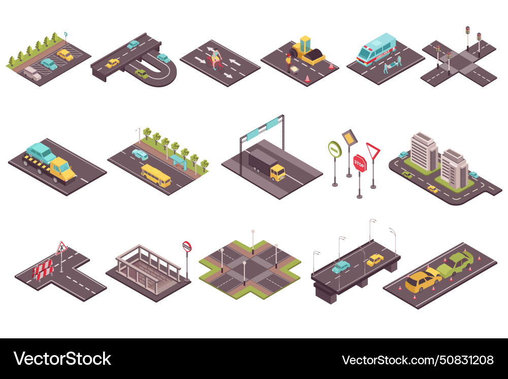 Round composition of road isometric constructor Vector Image