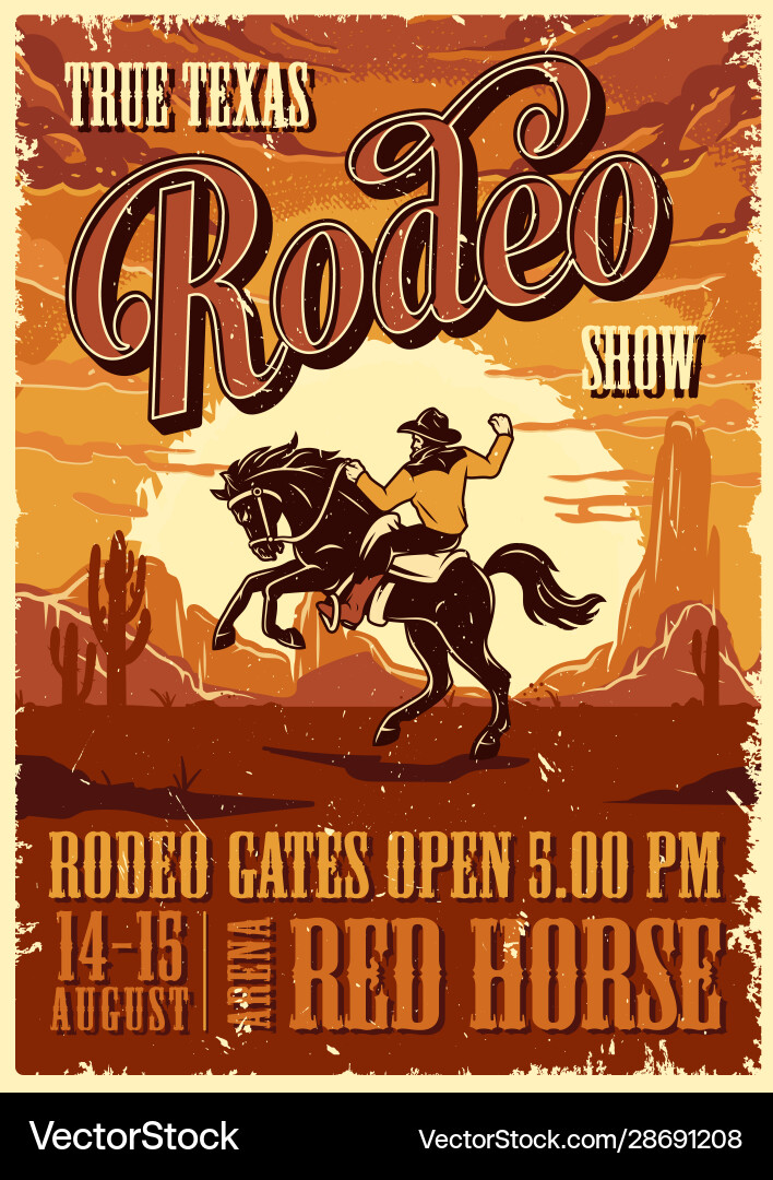 Vintage rodeo advertising poster Royalty Free Vector Image