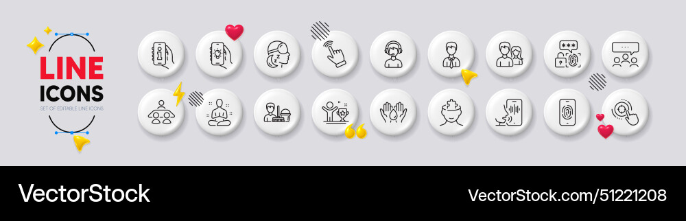 Voicemail interview job and yoga line icons Vector Image