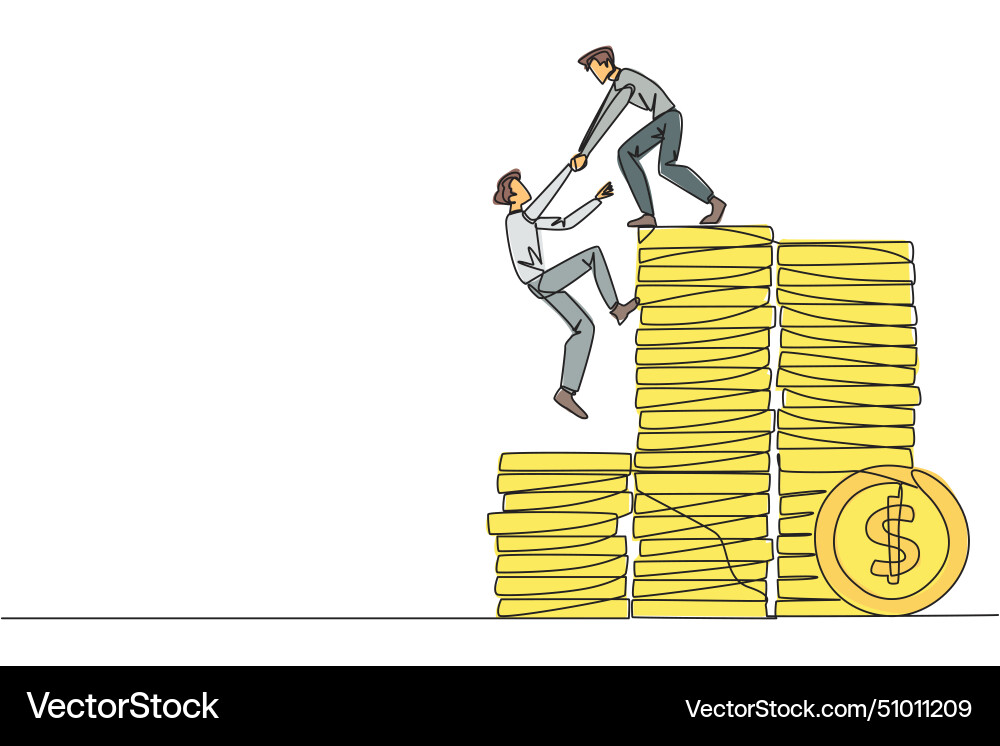 Continuous one line drawing businessman helps Vector Image