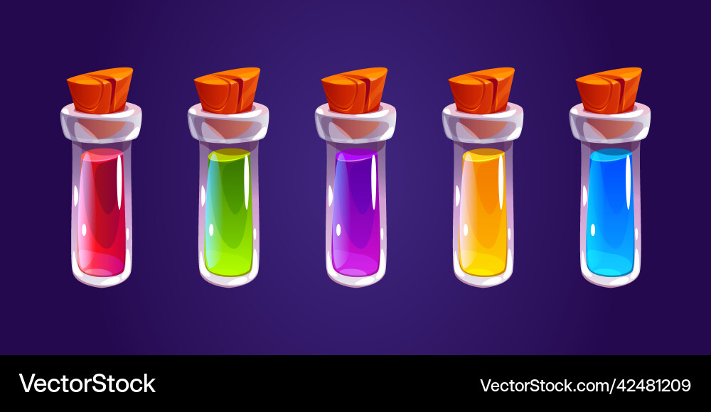 Lab test tubes with liquid poison and cork Vector Image