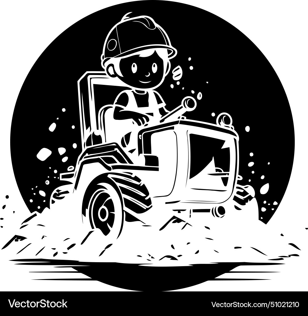 A boy driving tractor on the rocks Royalty Free Vector Image