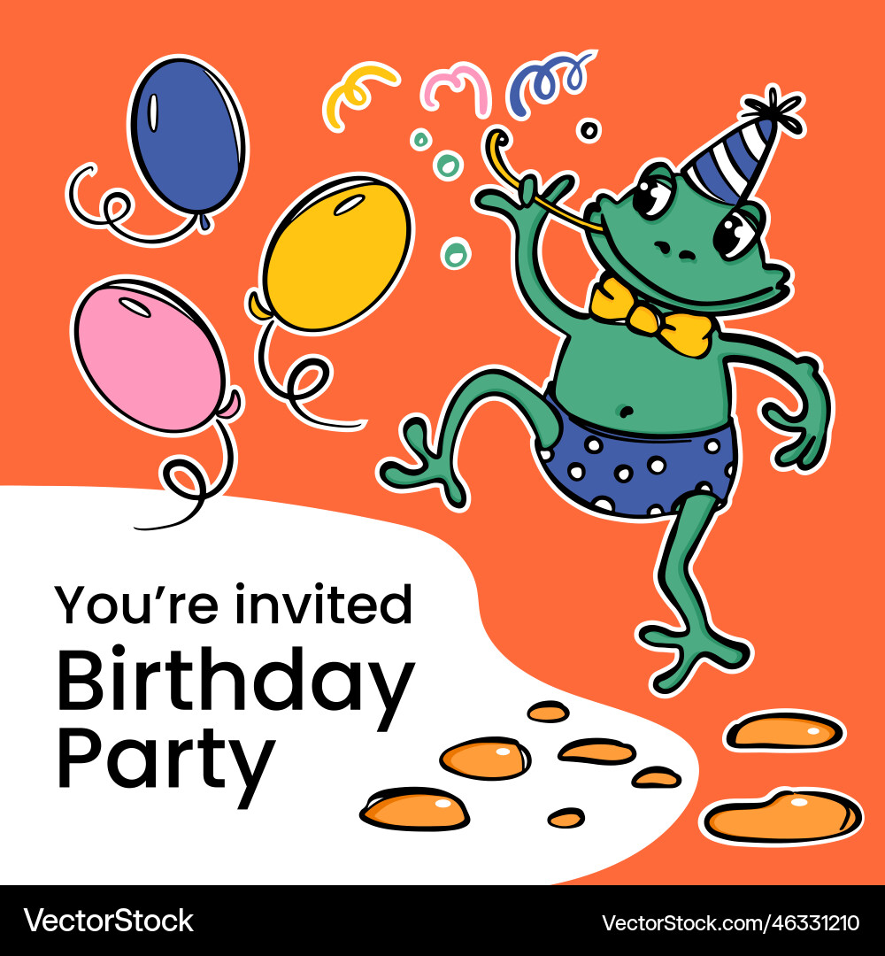 Birthday cute cartoon frog invites abstract Vector Image