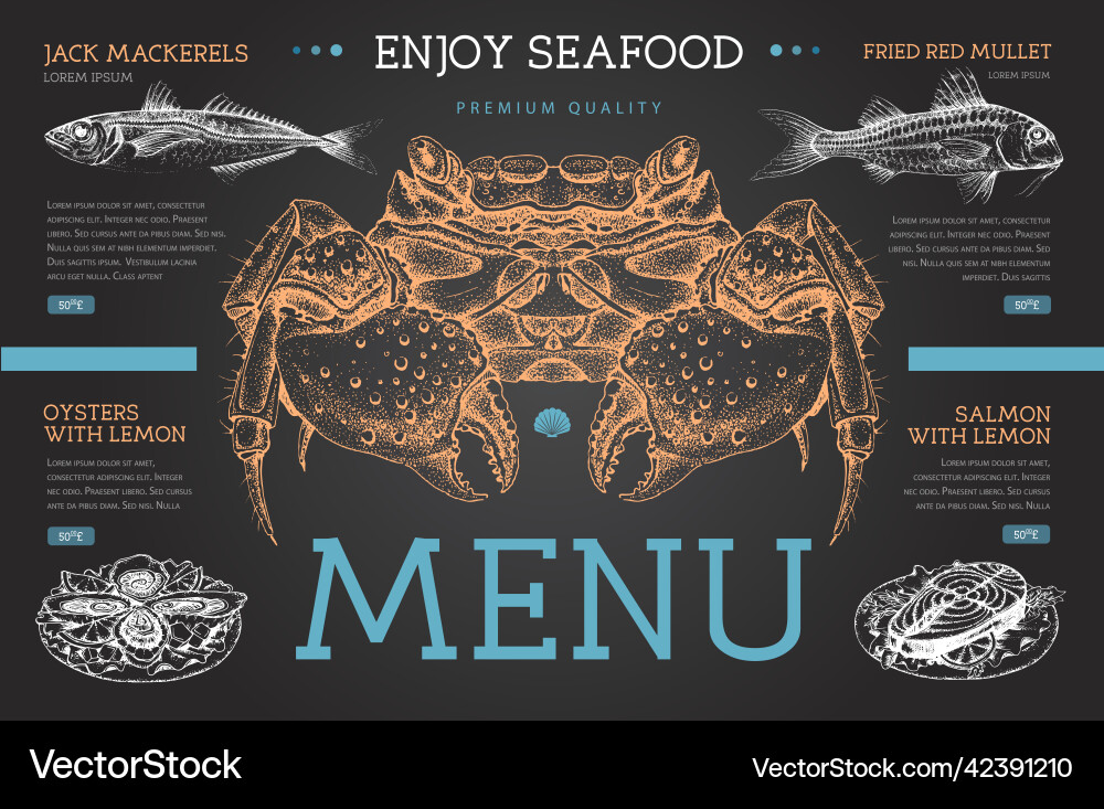 Chalk drawing seafood restaurant menu design Vector Image