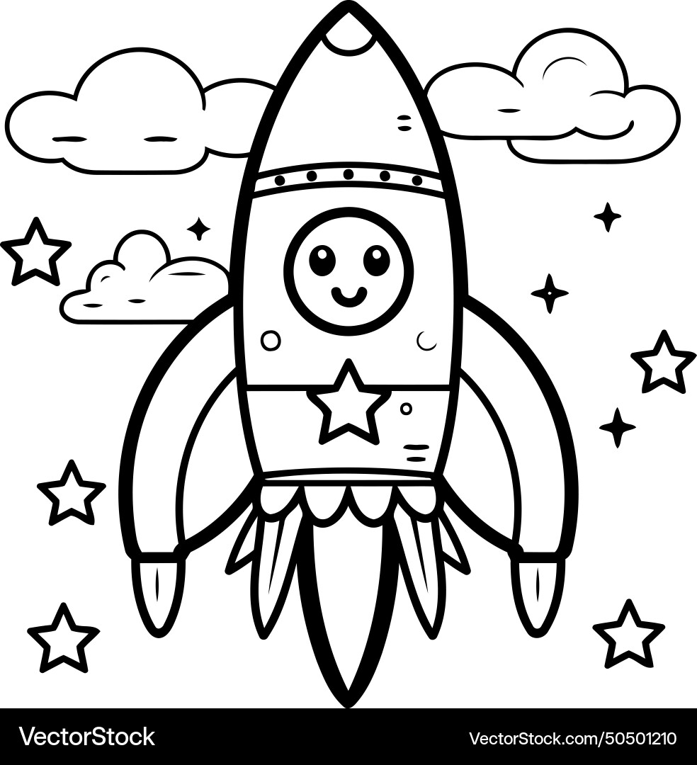 Coloring book for children rocket in the sky Vector Image