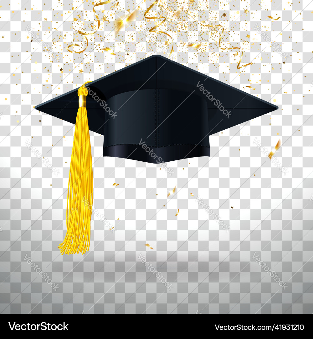 Graduation cap with yellow tassel and gold Vector Image