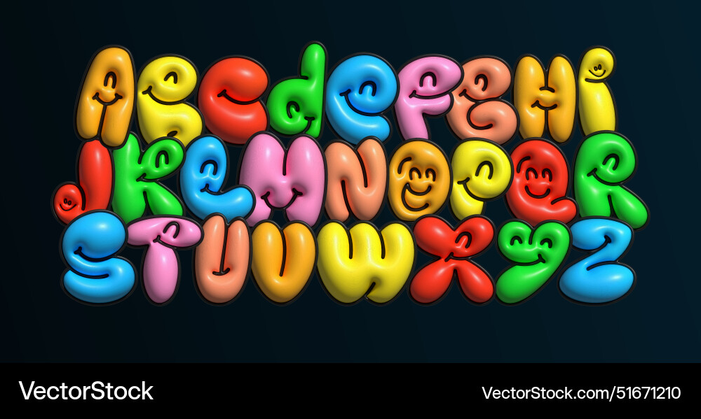 Kid balloon alphabet 3d bubbly letters y2k Vector Image