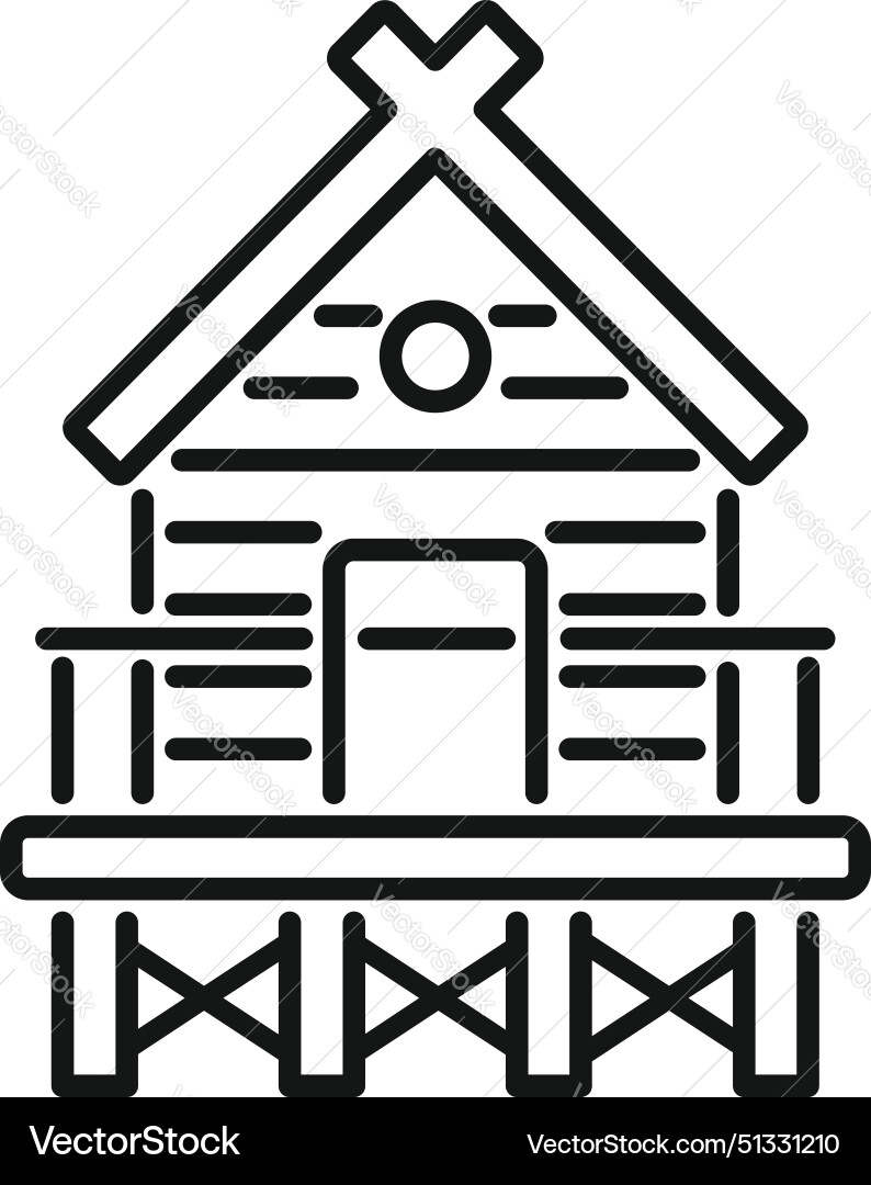 Line art of a quaint log cabin Royalty Free Vector Image