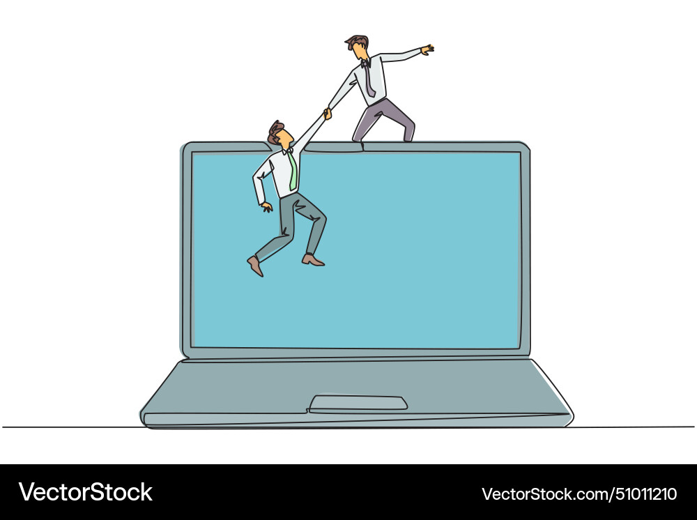 Single one line drawing businessman helping Vector Image