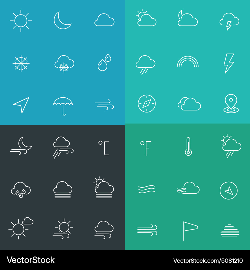 Weather line thin icons Royalty Free Vector Image