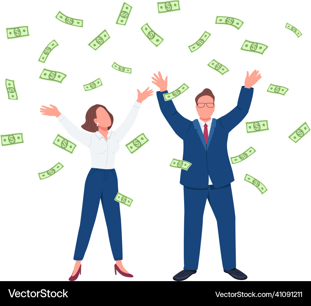 Business people throwing cash up flat concept Vector Image
