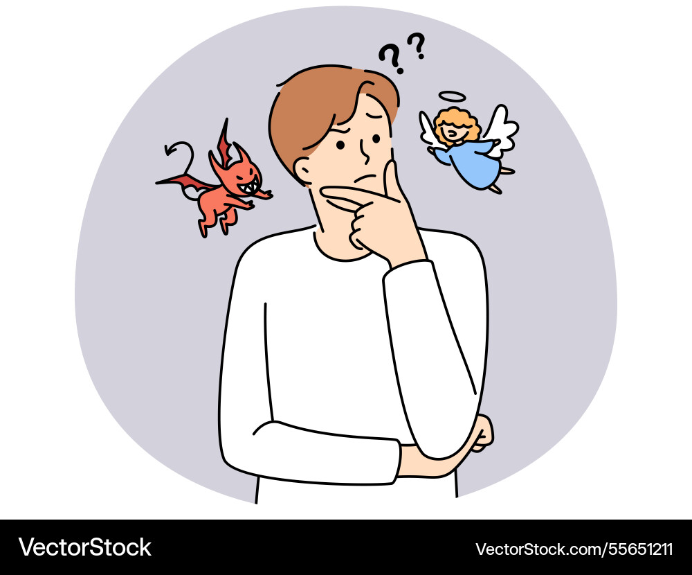 Confused man with devil and angel on sides Vector Image