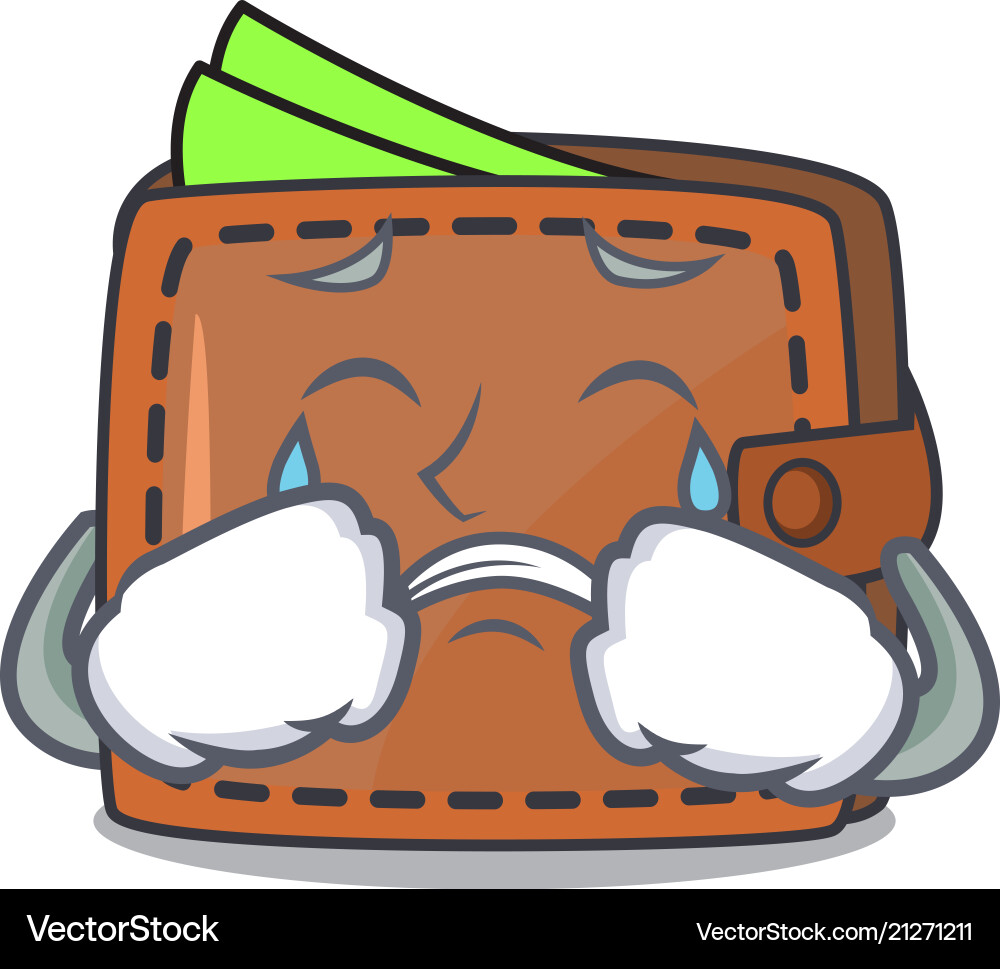 Crying wallet mascot cartoon style Royalty Free Vector Image