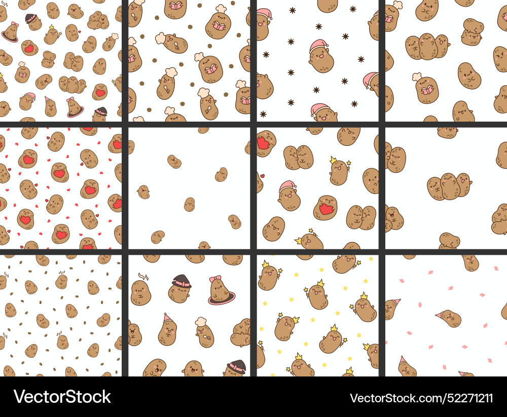 Cute happy potato character seamless pattern Vector Image