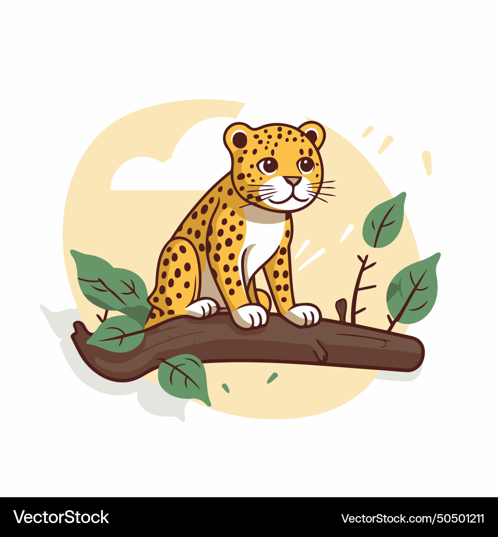 Cute leopard sitting on a tree branch Royalty Free Vector
