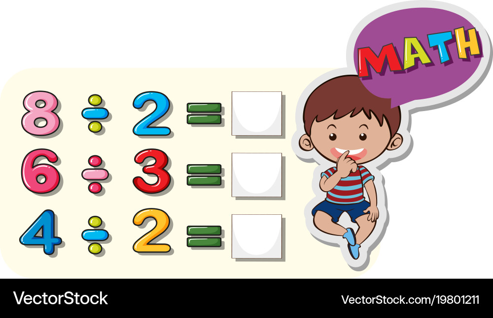Division worksheet with happy boy Royalty Free Vector Image