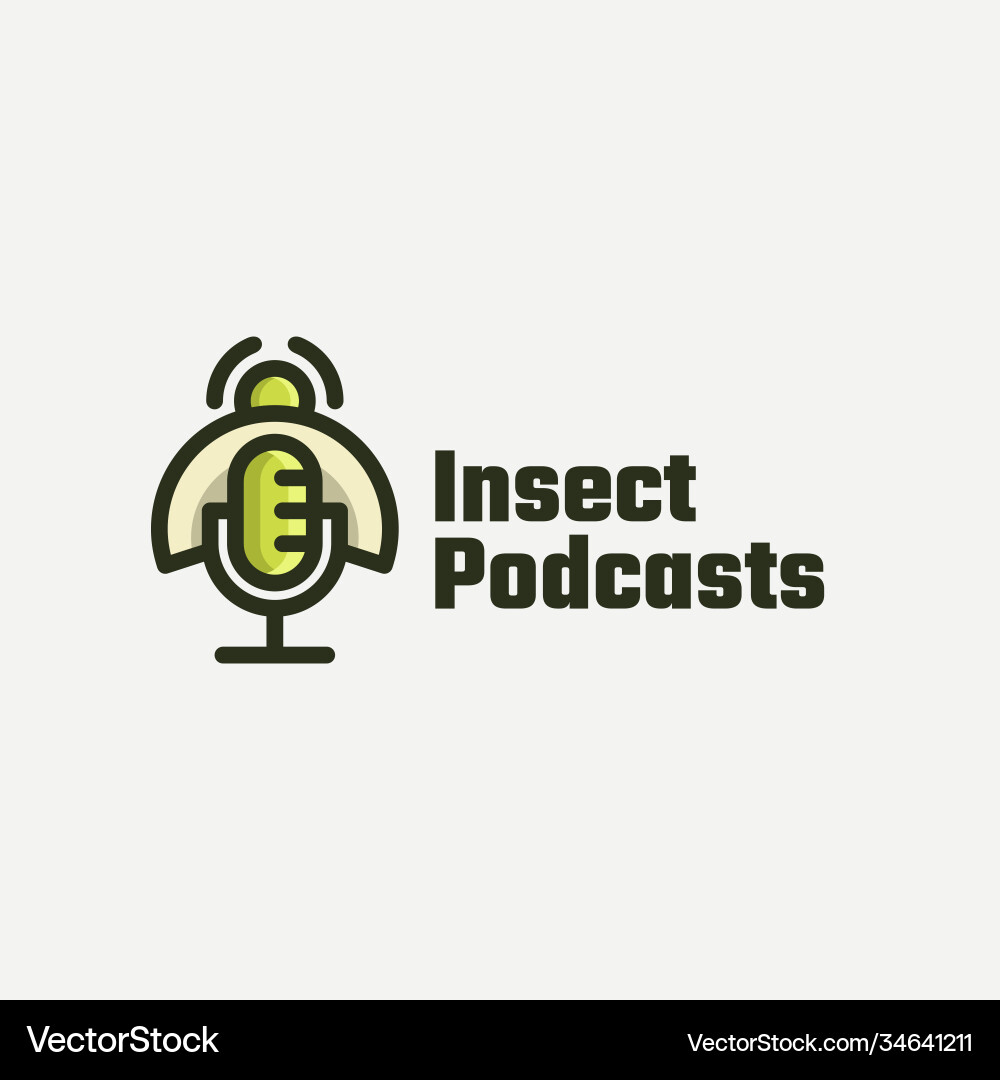 Logo bee podcast line art style Royalty Free Vector Image