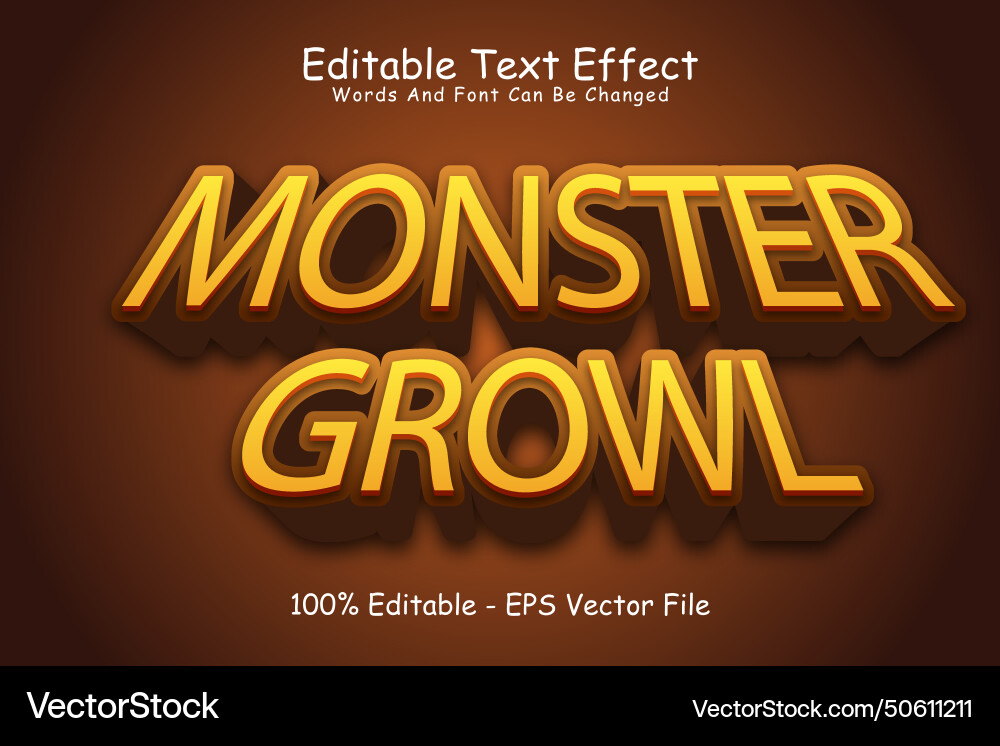 Monster growl editable text effect 3 dimension Vector Image