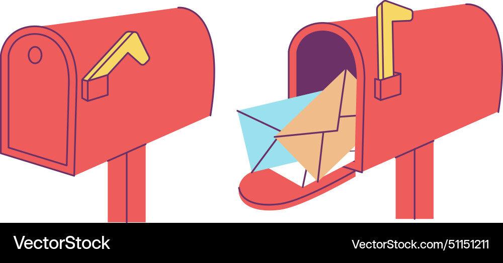 Opened closed mailbox street letterbox Royalty Free Vector