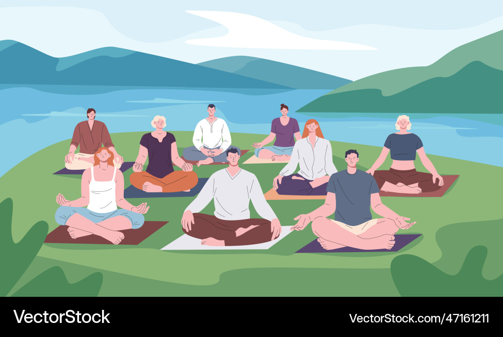 Outdoor meditation on nature mind therapy group Vector Image
