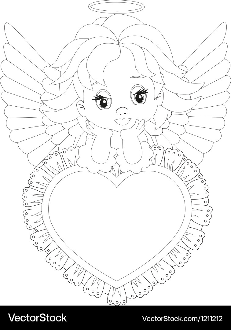 coloring pages angel with heart flying