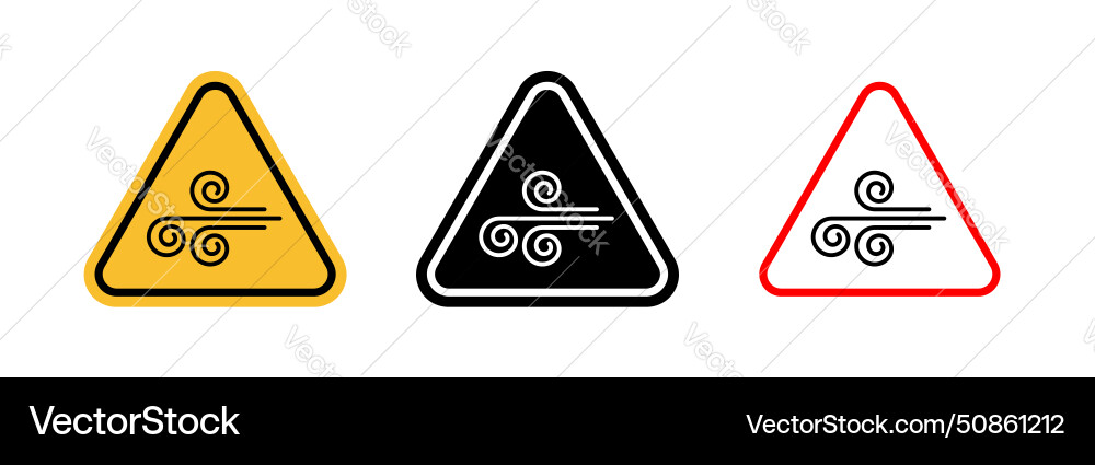 Wind warning sign icon set alert for strong Vector Image
