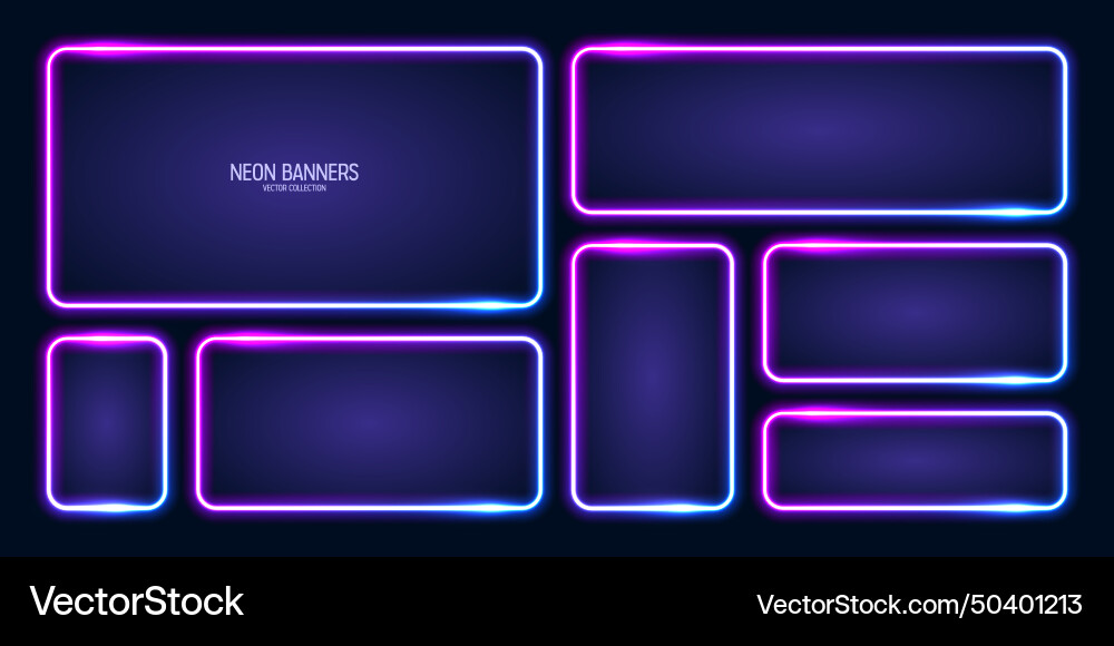 Glowing neon banners illuminated colorful square Vector Image
