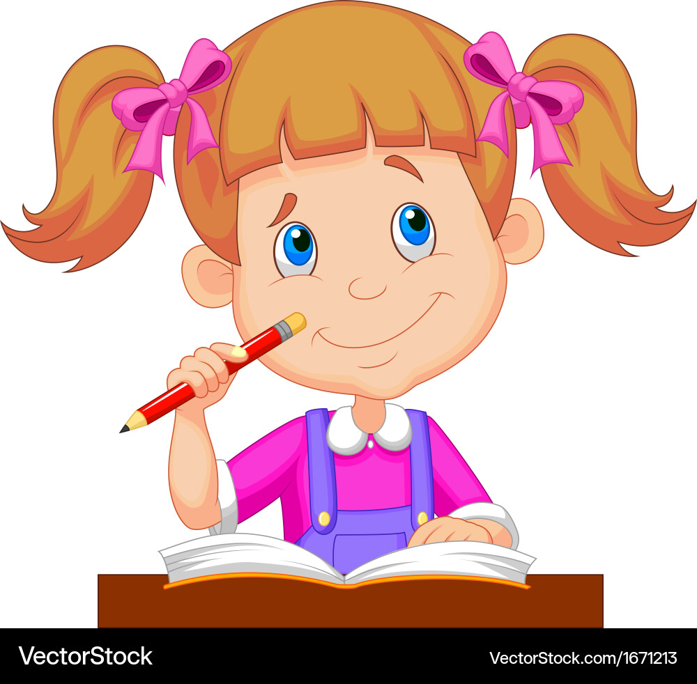 Little girl cartoon studying Royalty Free Vector Image