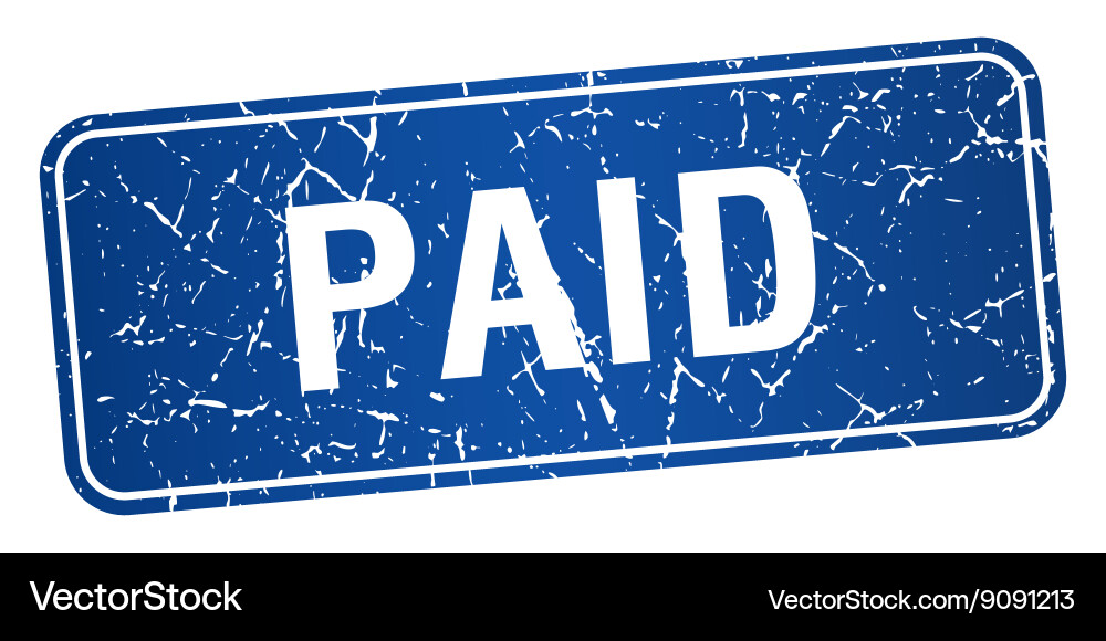 Paid blue square grunge textured isolated stamp Vector Image