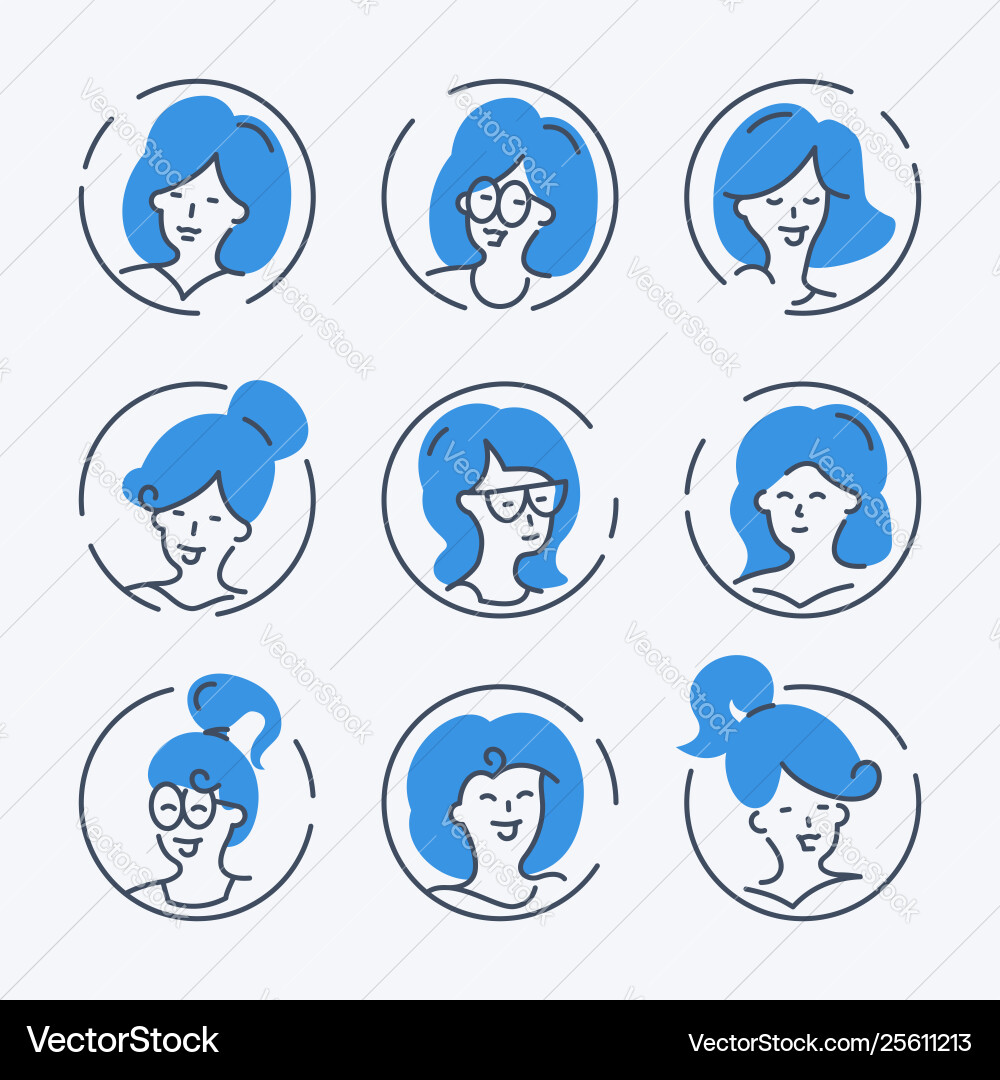 Simple set womans avatars Royalty Free Vector Image