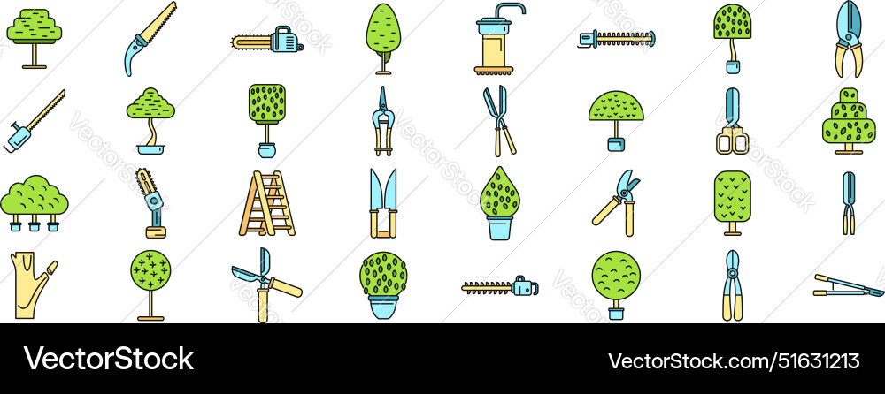 Tree trimming icons set color line Royalty Free Vector Image