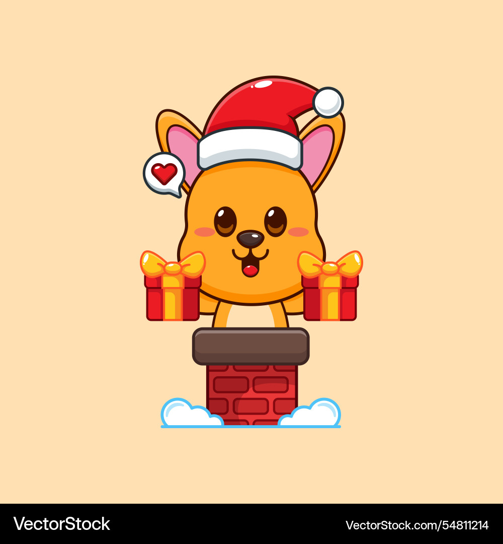 Cute kangaroo with santa hat holding christmas Vector Image